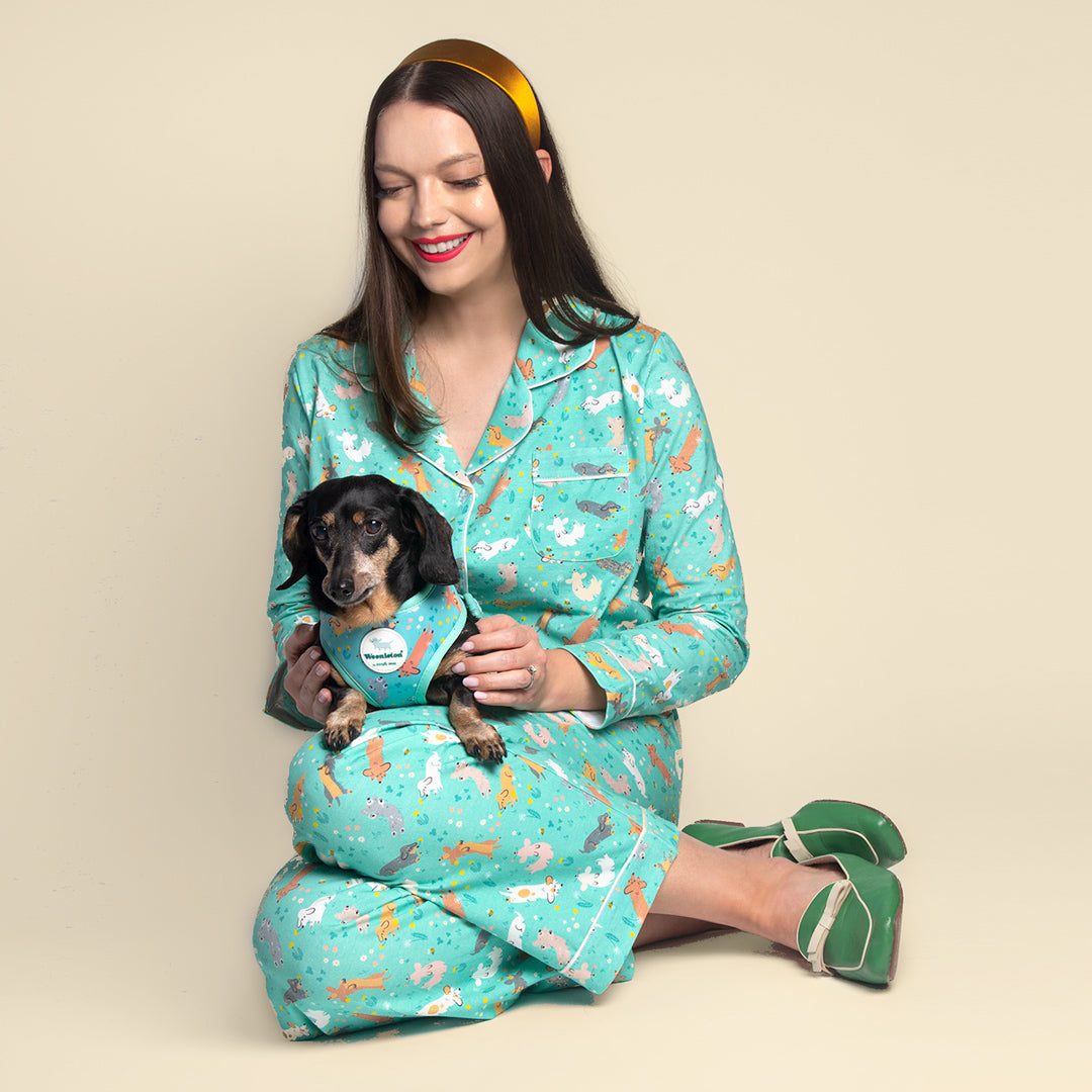 Weenie Wiggle in Mint | Long Sleeve Pajamas | Weenieton